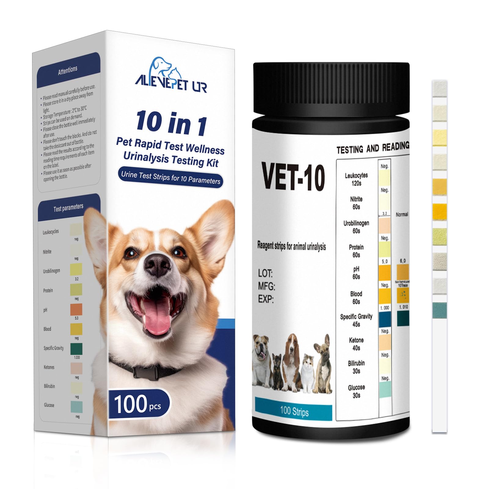 Amazon.com: AlievePet Cat & Dog Urine Test Strips 10-Parameter 100ct ...