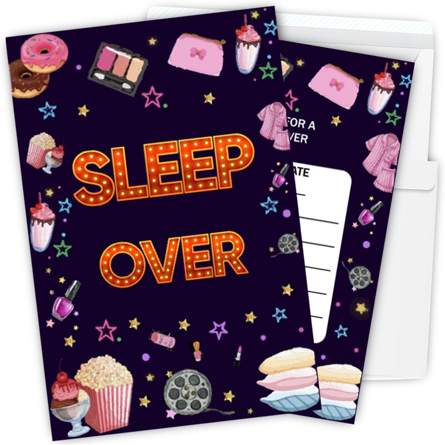 Amazon.com: Putocopic Sleepover Birthday Party Invitations for Girls ...