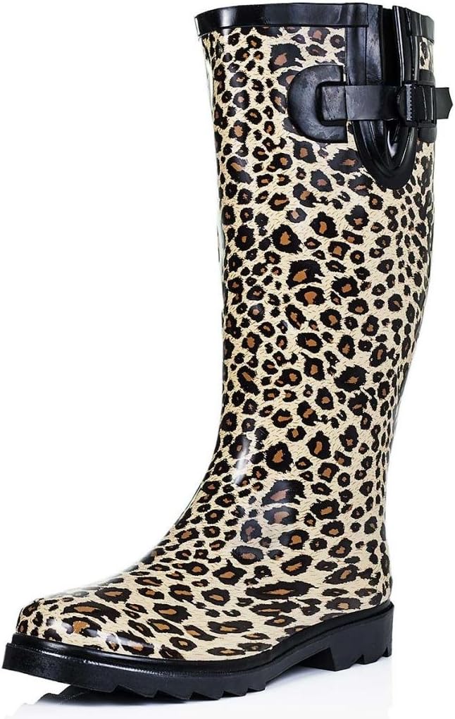 Amazon.com | New Womens Leopard Wellies Wellington Rain Boots Size US 8 ...