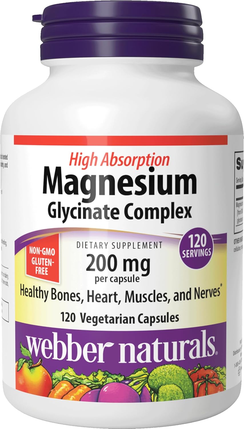 Webber Naturals Magnésio Glicinato Complexo 200 mg, 120 Cápsulas ...