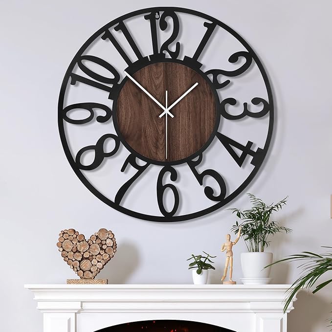 Amazon.com: Mee 2ou Large Wall Clock for Living Room Decor, 24 Inch Non ...
