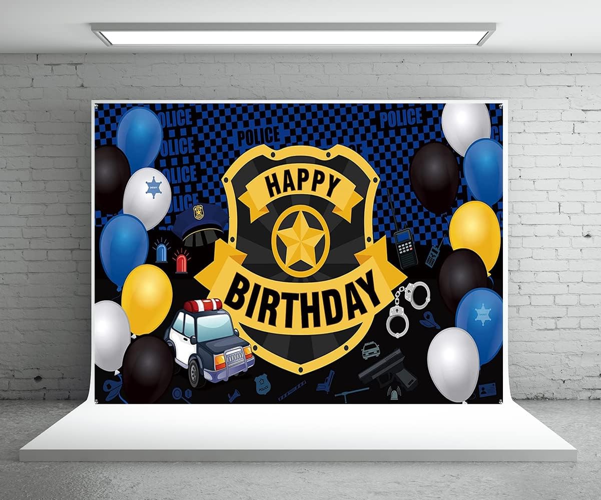 Amazon.com : 7x5ft Boy Police Car Theme Happy Birthday Decoration Photo ...