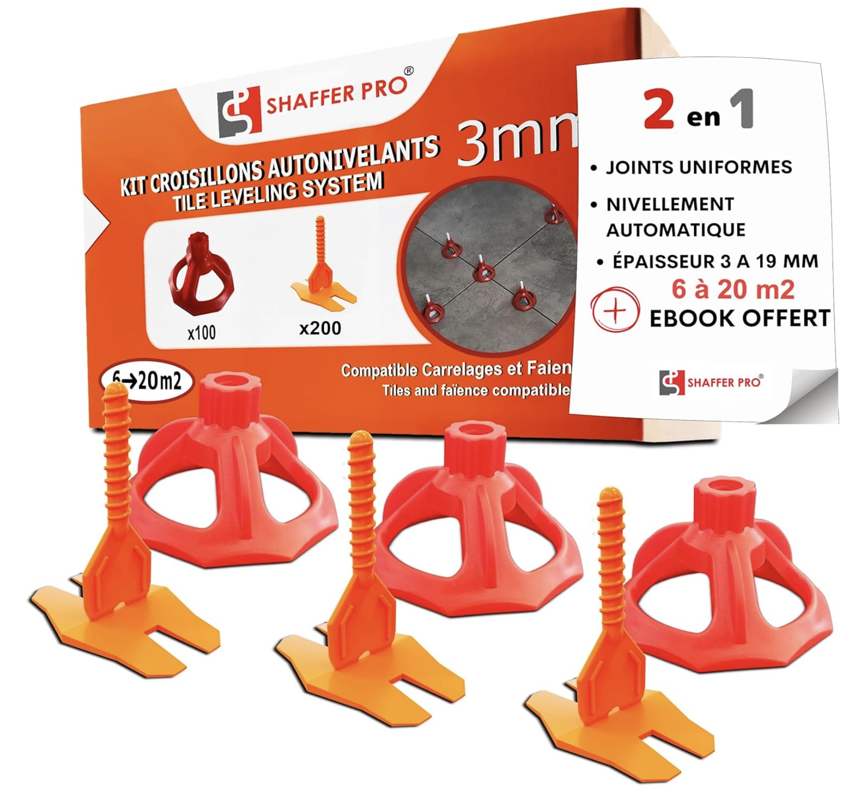 Croisillons carrelage autonivelant 3 mm 200 clips et 100 cadrans ...