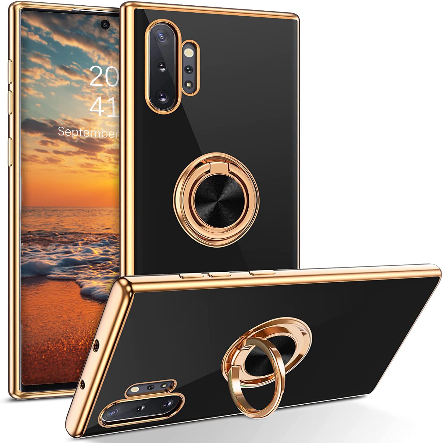 for Samsung Galaxy Note 10 Plus Ring Holder Case Edge Plating 360 ...