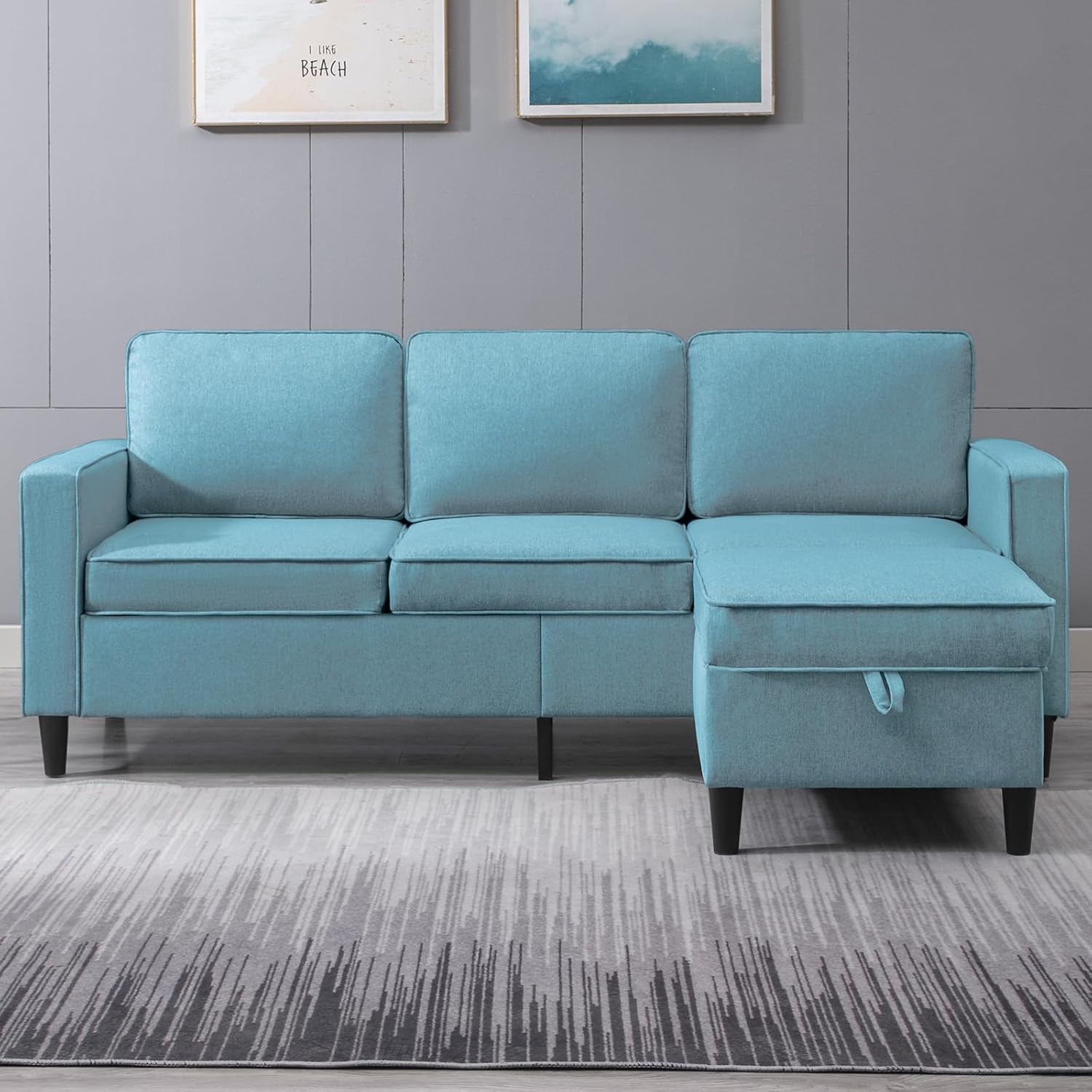 Amazon.com: MUZZ 3-Seater Sectional Sofa, Modern Linen Sectional Couch ...