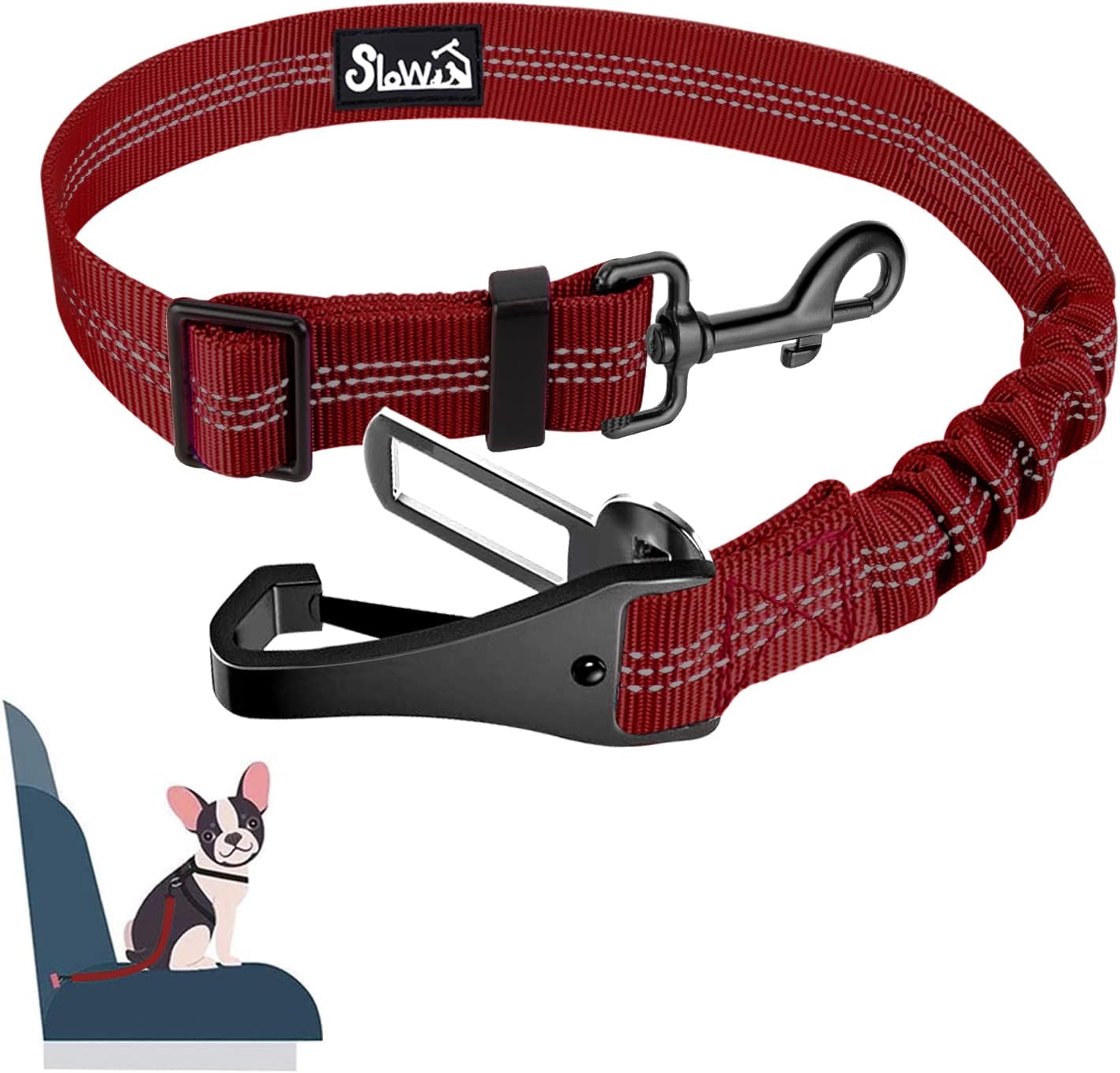 SlowTon Dog Seat Belt, Adjustable Dog Safety Belt Leash, 2 in 1 Latch ...