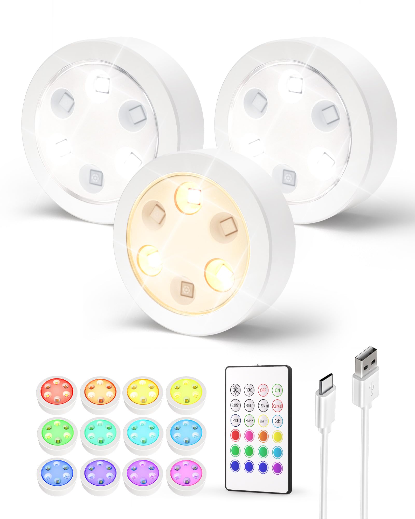 EZVALO Puck Lights with Remote, RGB Push Lights 14 Colors Changeable ...