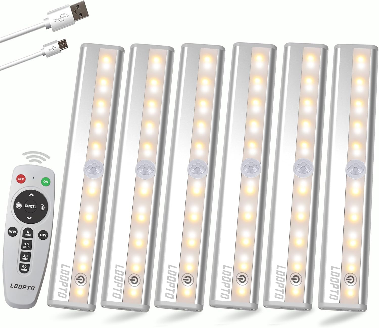 Remote Control Under Cabinet Lights Wireless 6 Pack, 20-LED Dimmable ...