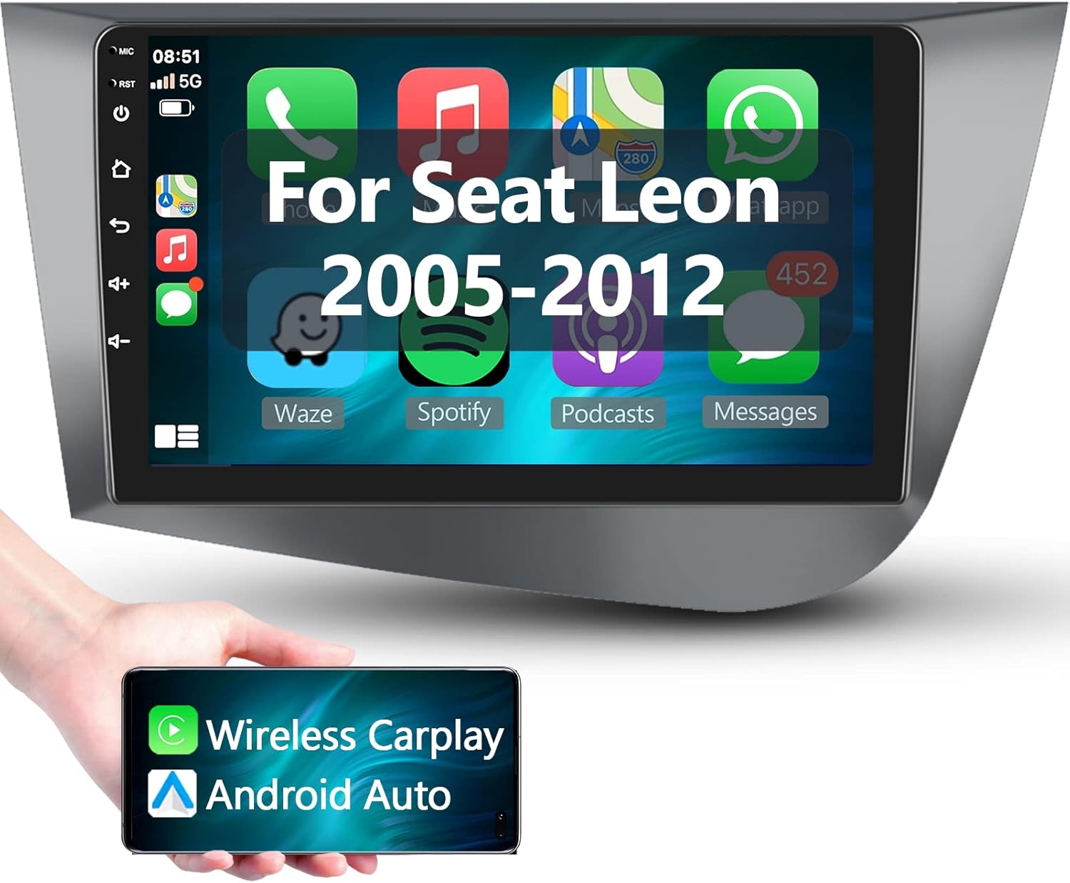 Podofo Carplay Radio Coche para Seat Leon 2005-2012(Mano Izquierda ...