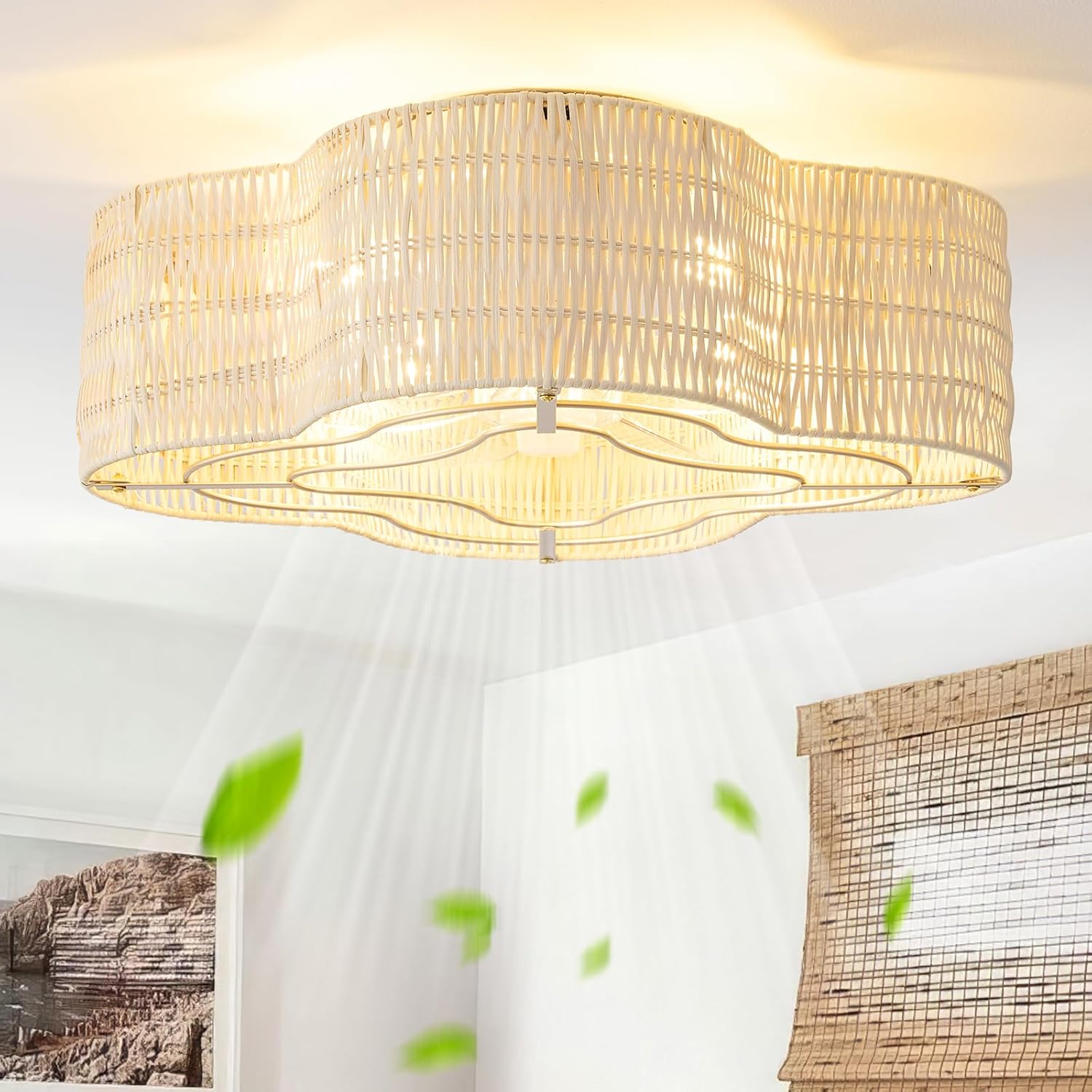 Amazon.com: Gryalcy 20" Boho Ceiling Fan with Light, Rattan Flush Mount ...