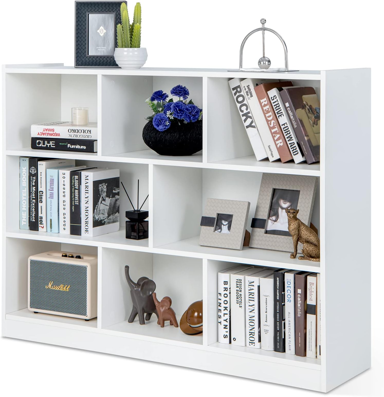 Amazon.com: 3-Tier Bookshelf, 8-Section Wooden Bookcase, Storage ...