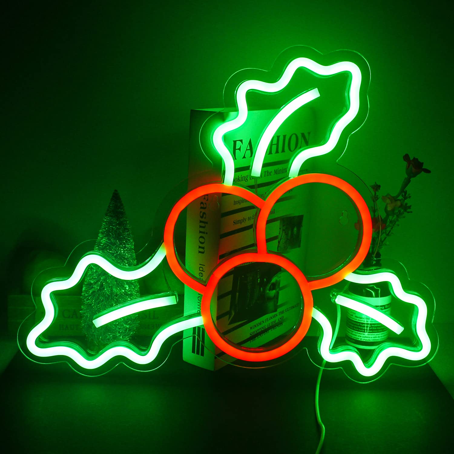 Amazon.com : FAXFSIGN Holly Berries Neon Sign Christmas Neon Signs for ...