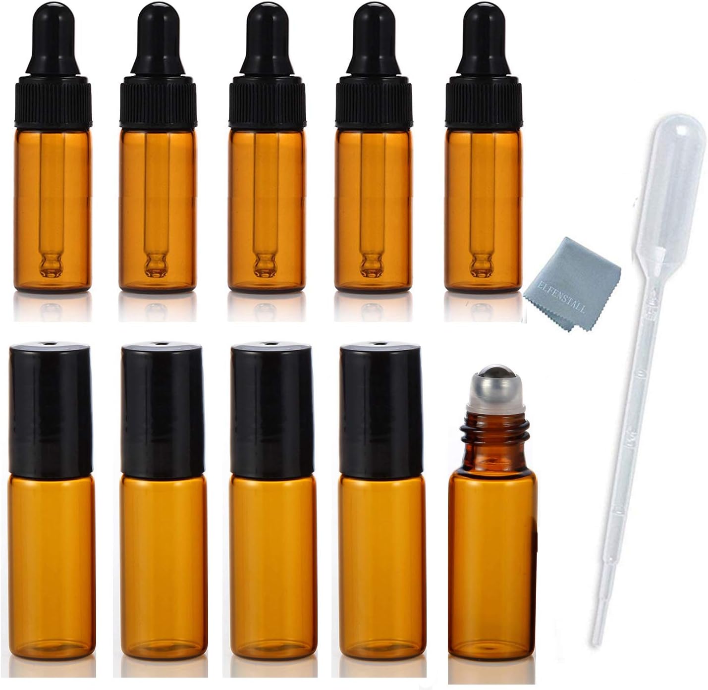Elfenstall 10pcs 5ml 1/6oz Amber Mini Glass Bottle Amber Sample Vial ...