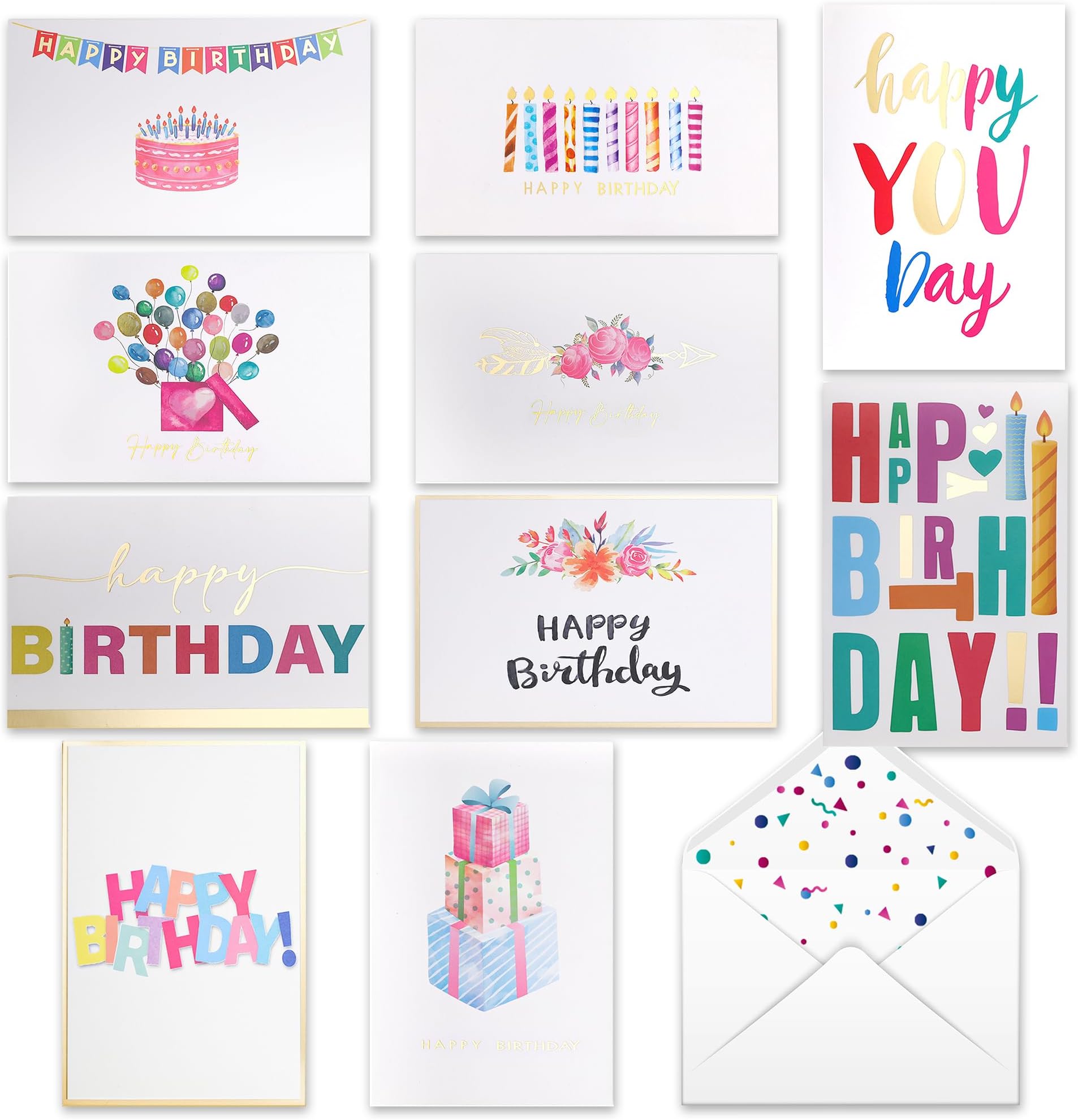 Amazon.com : Happy Birthday Cards Bulk with Envelopes, 100 Pack, 10 ...