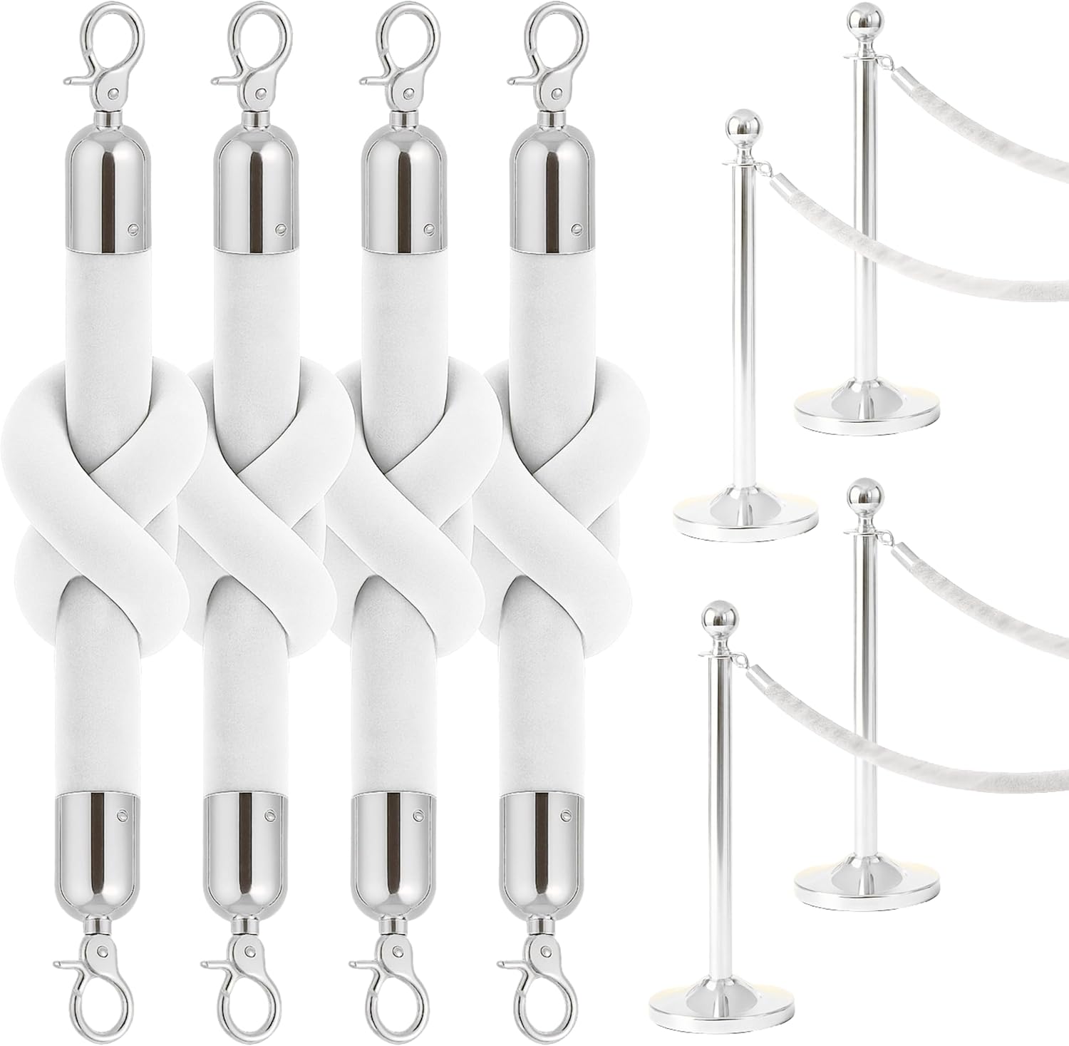 Amazon.com: 4PCS White Velvet Rope 5FT – Soft Velvet Ropes with Silver ...