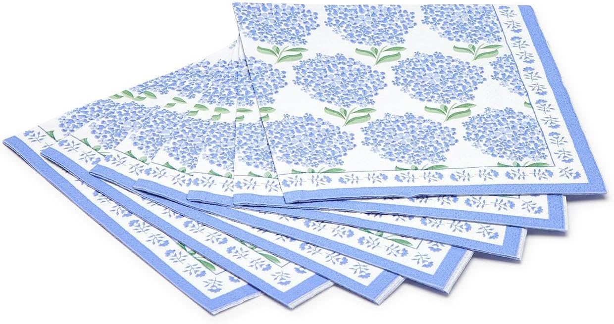 Amazon.com: Two's Company Hydrangea 3-Ply Paper Napkins - Elegant ...