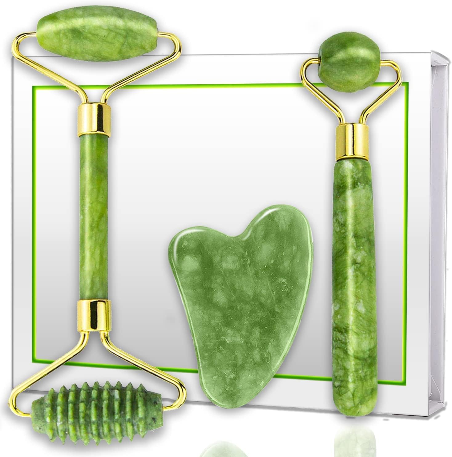 Vasify Natural Jade Roller & Gua Sha Facial Massage Set