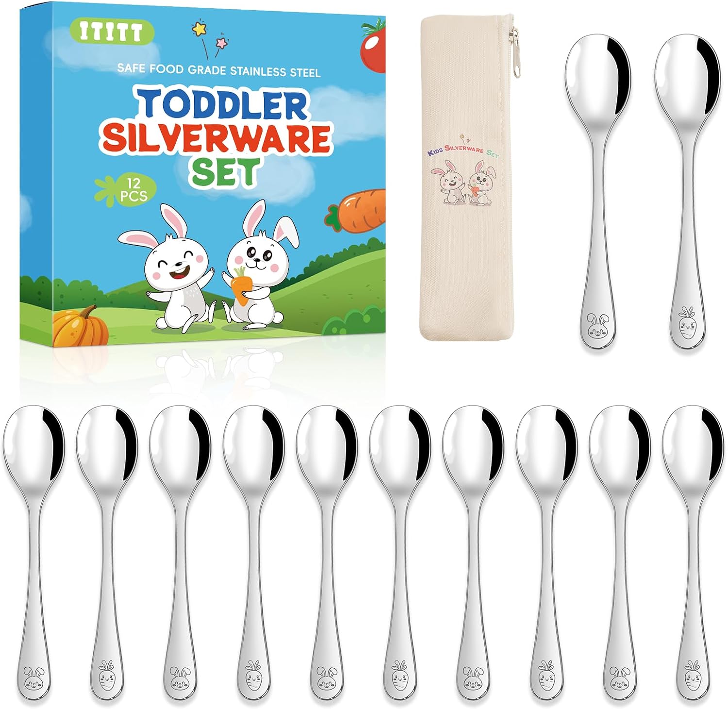 Amazon.com: Stainless Steel Toddler Spoons Set - 12 Pieces Food Grade ...