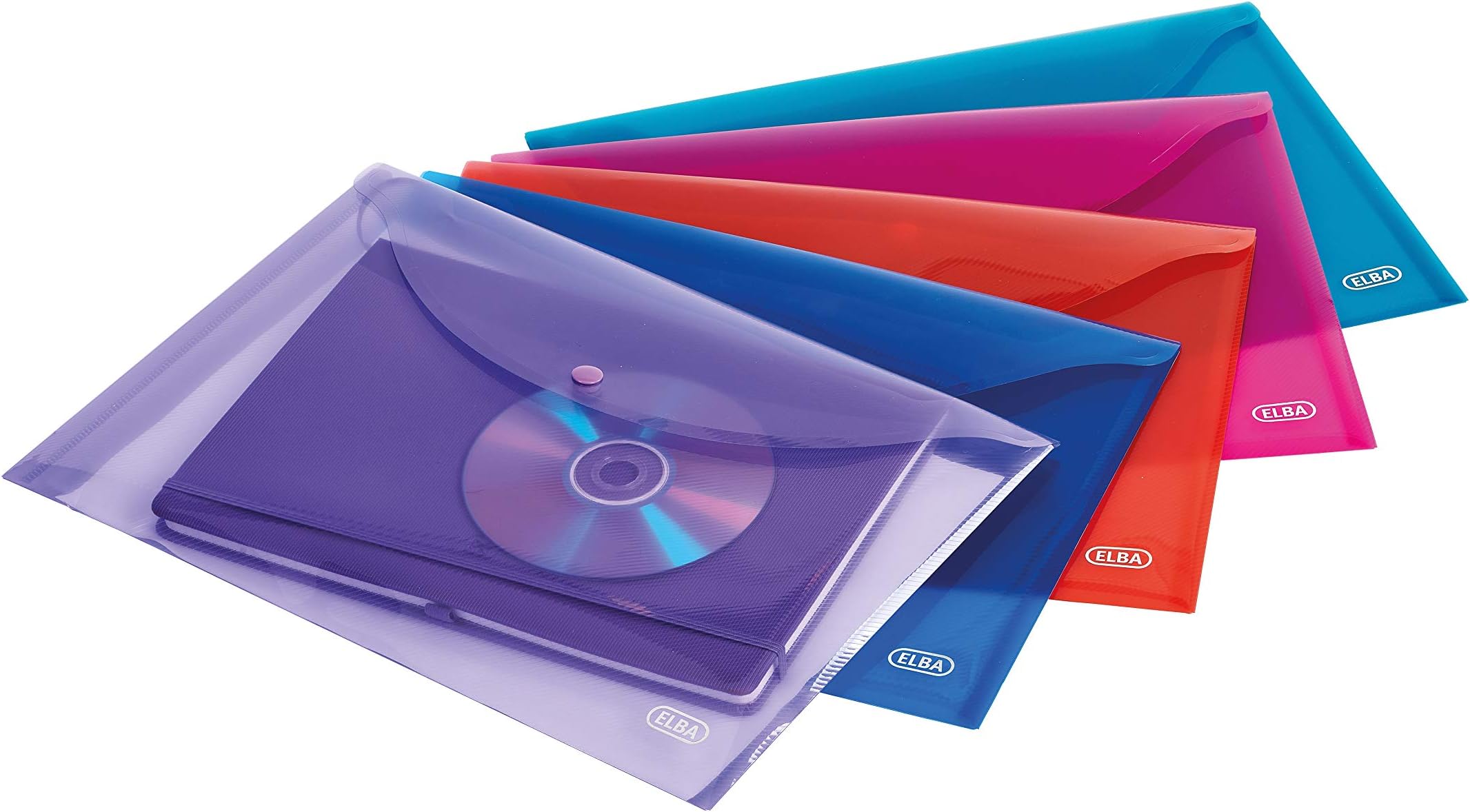 Elba A4 Translucent Popper Wallets, Assorted Colours, Pack of 5 ...