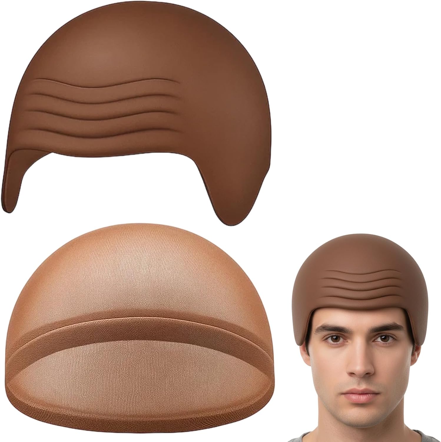 QhgPnt Bald Cap Set, Brown Bald Cap and Hair Net for Adults and Kids ...