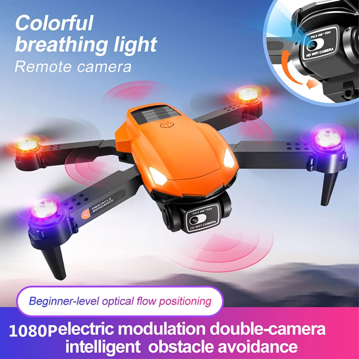 Daul 4K HD FPV Camera Drone, Colorful Lights Obstacle Avoidance Drone ...