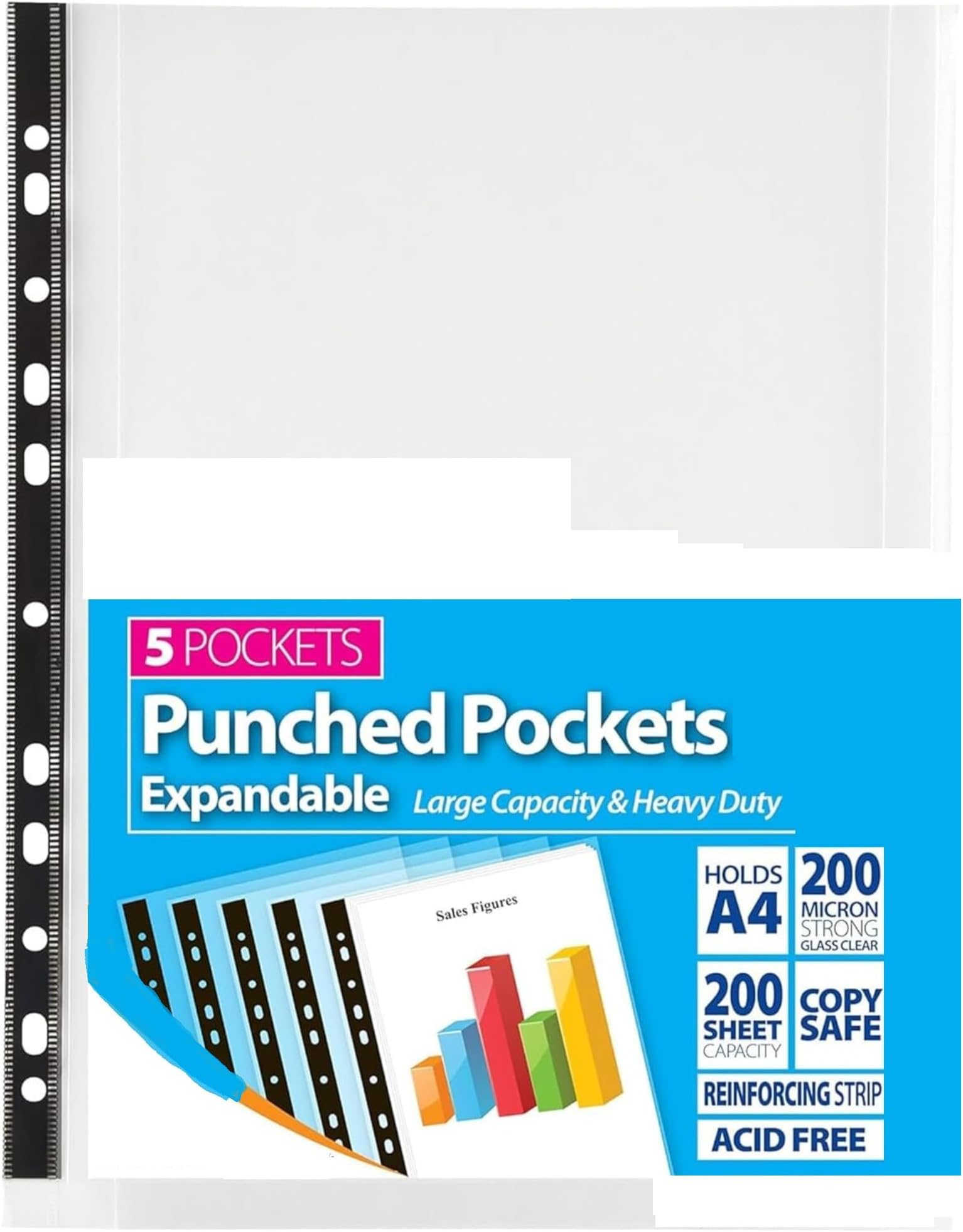 25 Pack A4 Large Expandable Strong Plastic Poly Pockets Wallet Sleeves ...