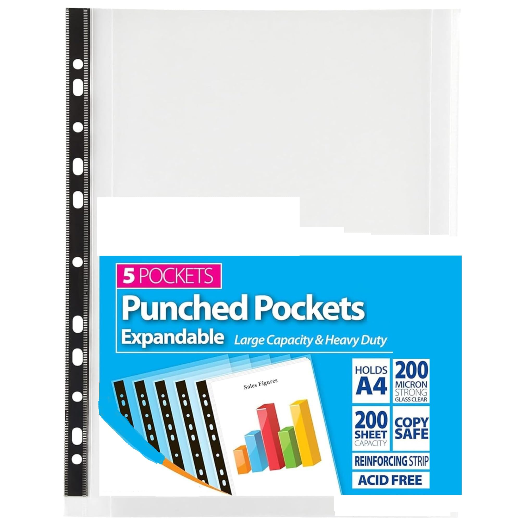 25 Pack A4 Large Expandable Strong Plastic Poly Pockets Wallet Sleeves ...