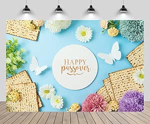 Amazon.com : CHNYWORK 12x8ft Happy Passover Backdrop Matzah Butterfly ...