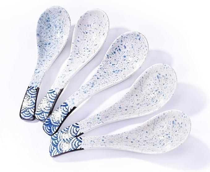 Amazon.com: Cerficer Ceramic Soup Spoons Japanese Ramen Spoon Set of 5 ...