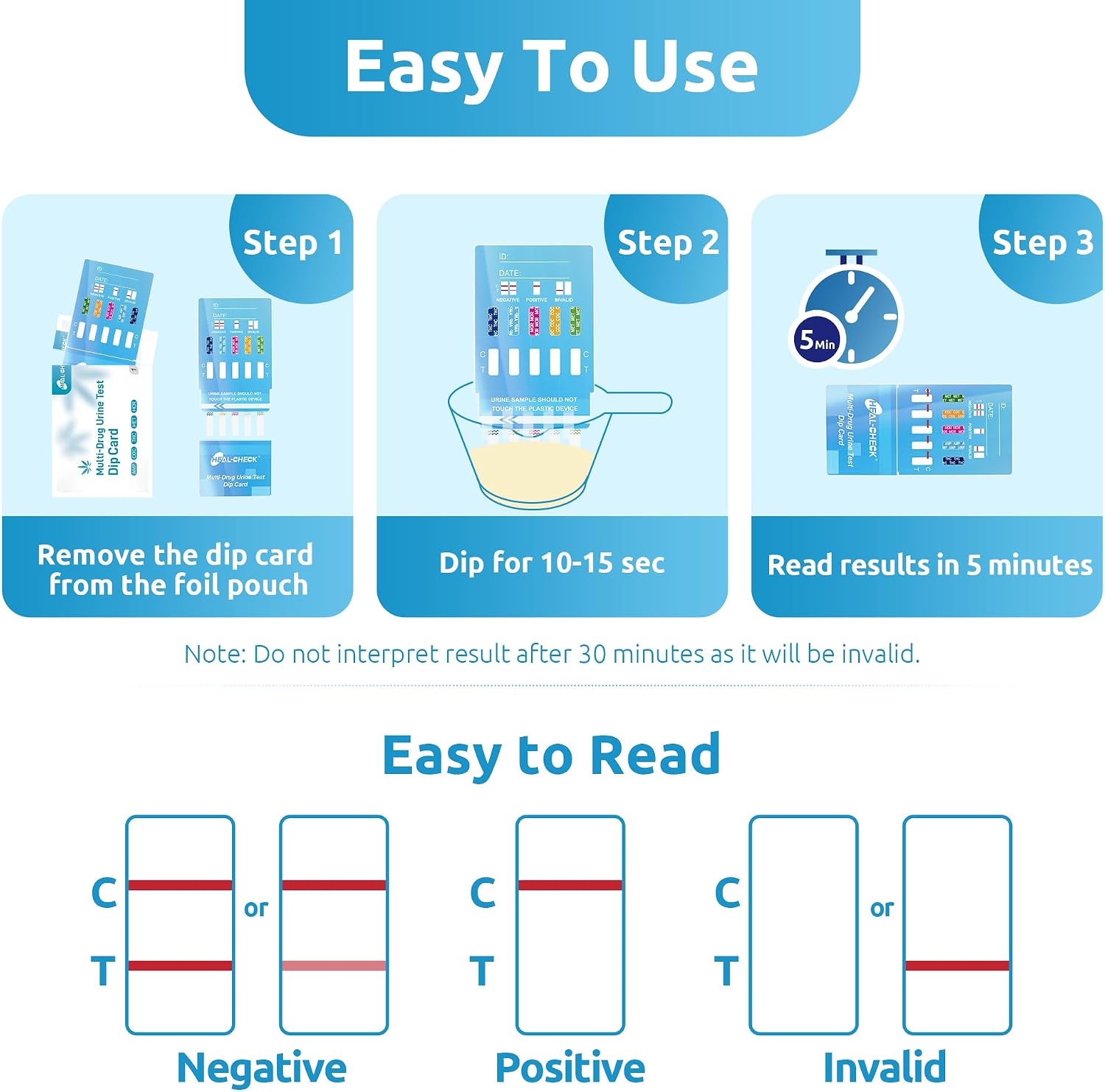 5 Pack Home Drug Test Kit: 5 Panel Urine Dip Card for THC, MOR, AMP ...