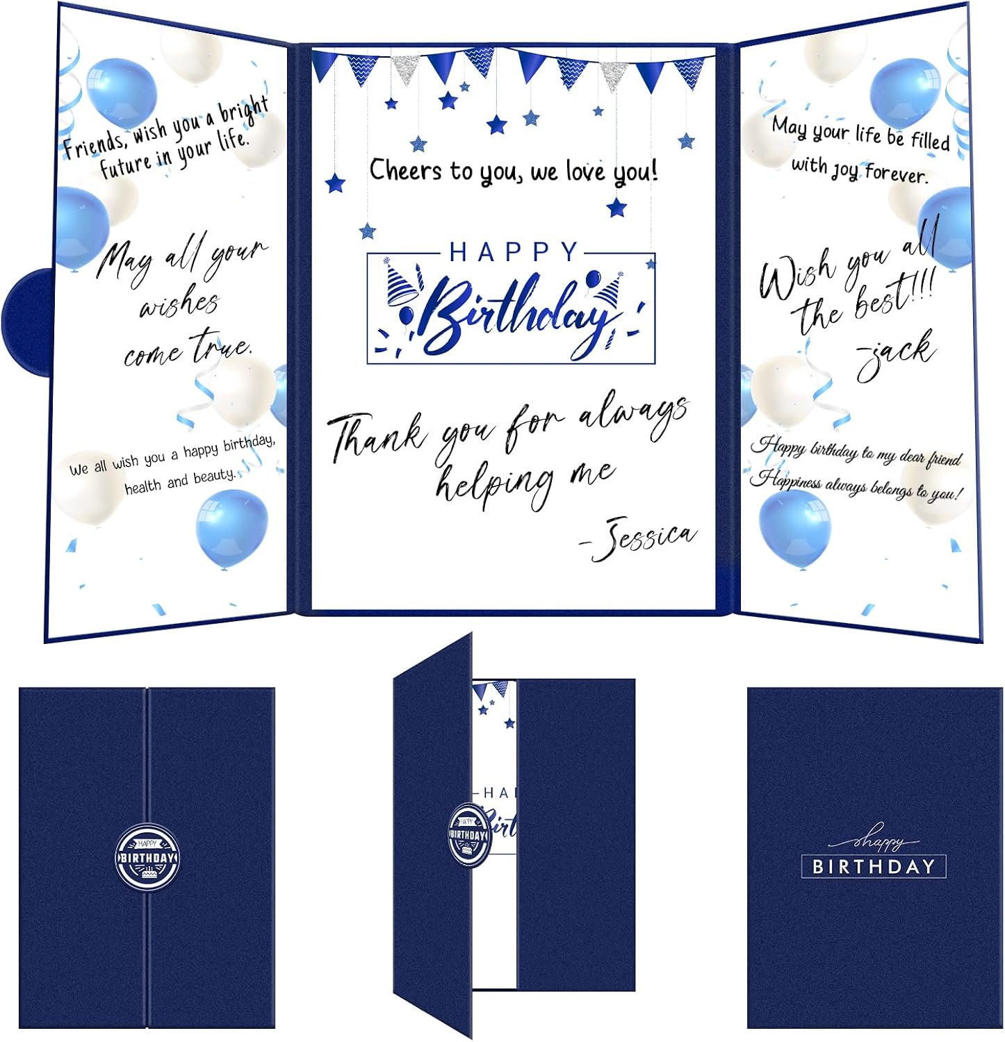 Refavor Blue Birthday Decorations - Large Birthday Guest Book Silver ...