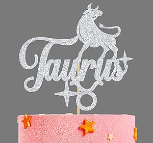 Amazon.com: Ferburitar Silver Glitter Happy Birthday Taurus Cake Topper ...
