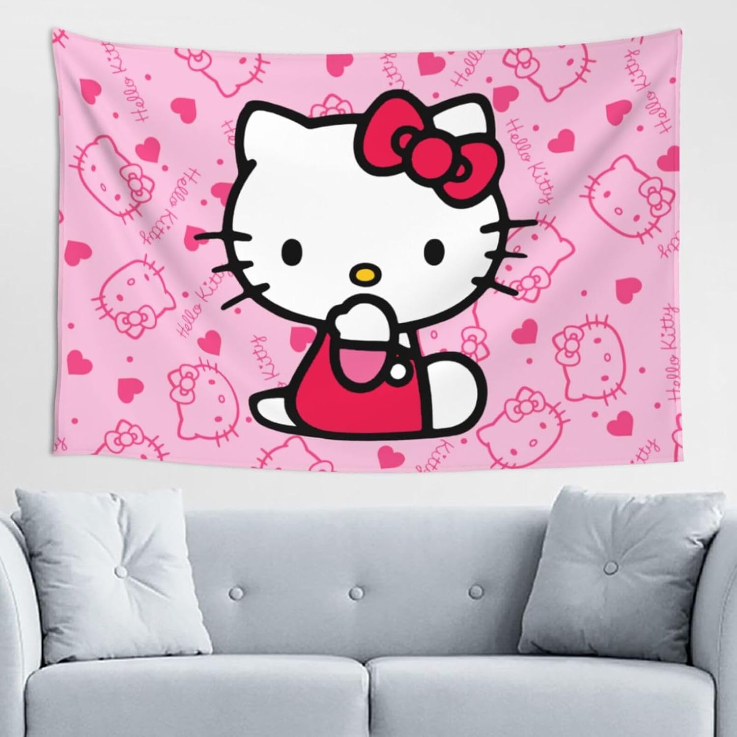 Amazon.com: BONDIJ Cartoon Pink Cat Kawaii Tapestry Aesthetic Cute Room ...