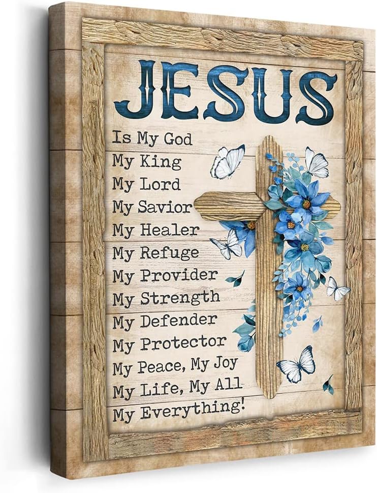 Amazon.com: SKYSUKEY Jesus Christ Cross Canvas Wall Art Rustic Blue ...