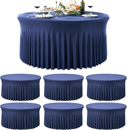 Amazon.com: Htper 6 Pack Navy Blue Round Spandex Tablecloths for 60 ...