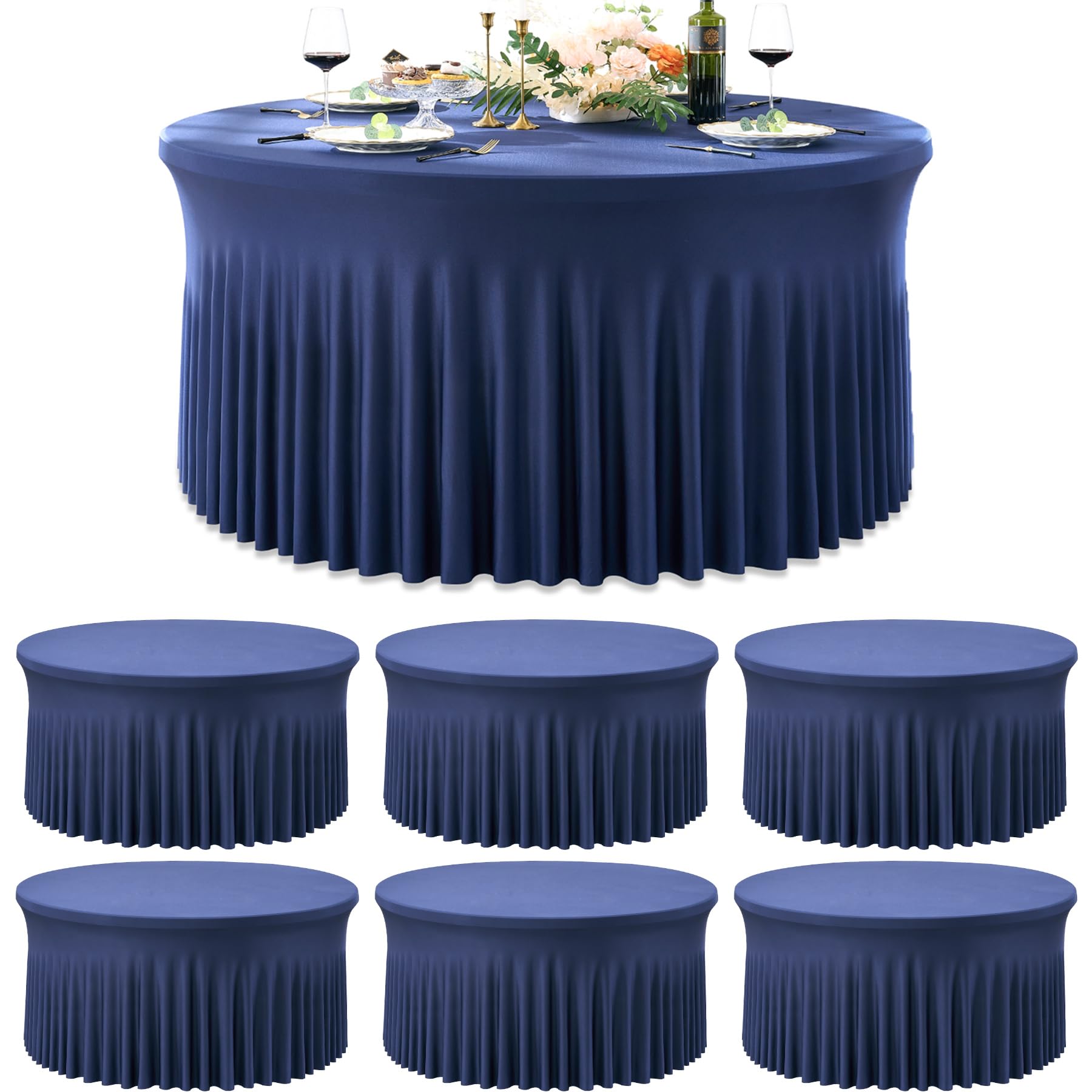 Amazon.com: Htper 6 Pack Navy Blue Spandex Round Tablecloths for 72inch ...