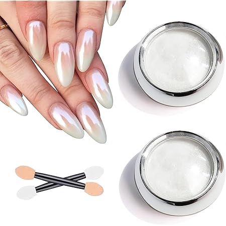 Amazon.com: BISHENGYF White Pearl Chrome Nail Powder - 2Pcs Shiny ...