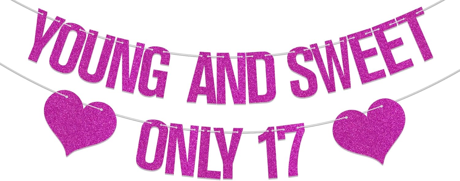 Amazon.com: Young And Sweet Only 17 Banner - 17 Birthday Decorations ...