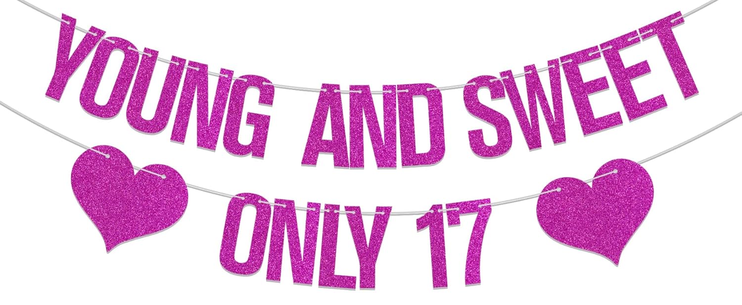 Young and Sweet Only 17 Banner, 17th Birthday Decorations, 17 Years Old ...