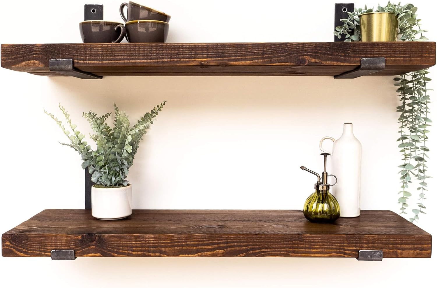 Traditional Beams Rustic Inverted Metal Bracket Shelf, Handmade wooden ...