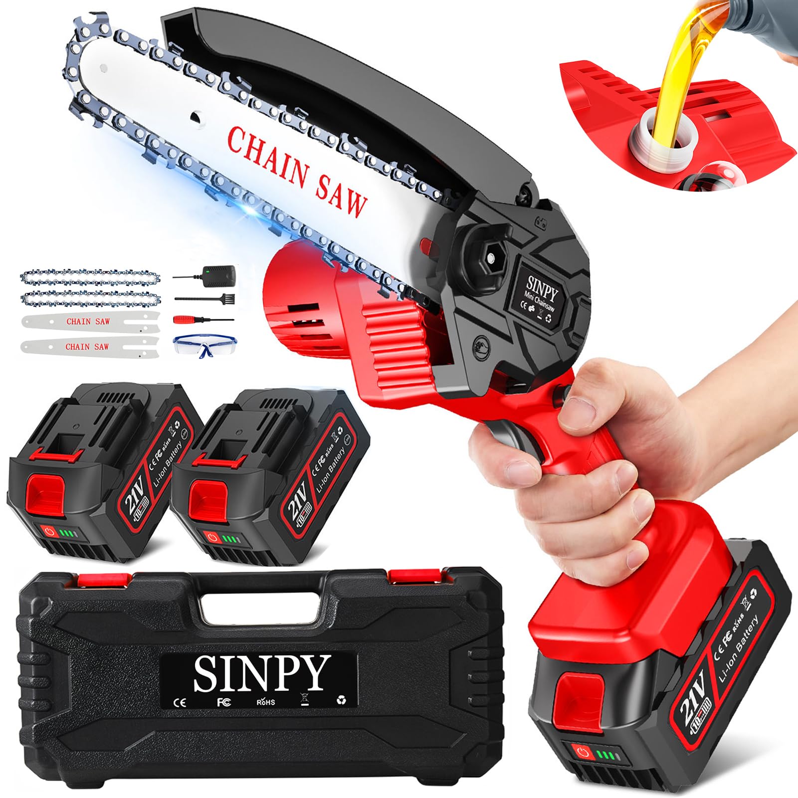 Buy SINPY Mini Chainsaw Cordless 6 Inch Battery Chainsaw with 2 * 3000 ...