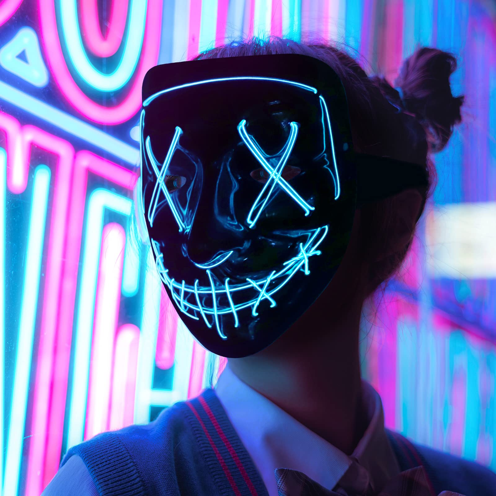 Buy Halloween Mask Light Up, Hacker Purge Mask, Scary LED Mask for ...