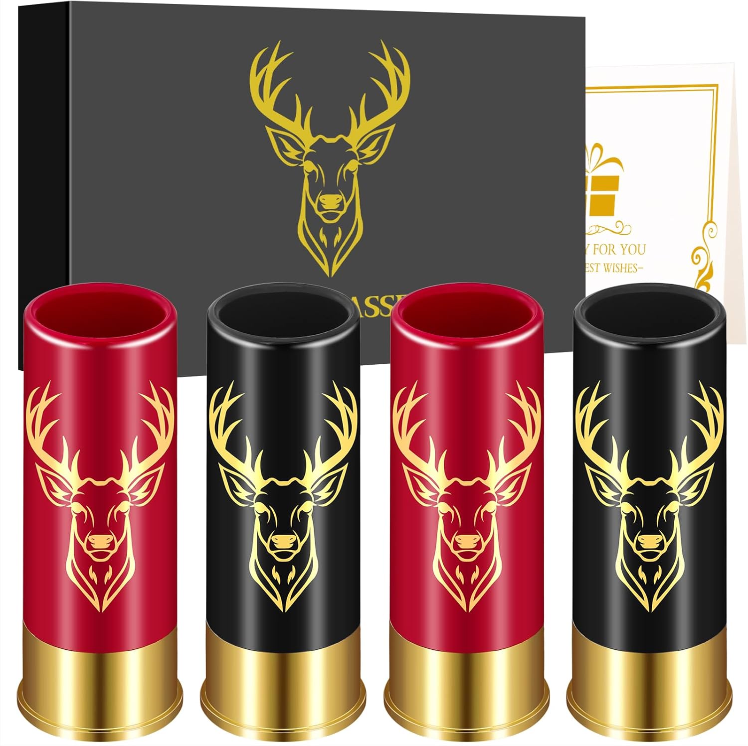 Deer Head Plastic Shot Glasses, Set of 4 with Gift Box, 12GA Stag ...