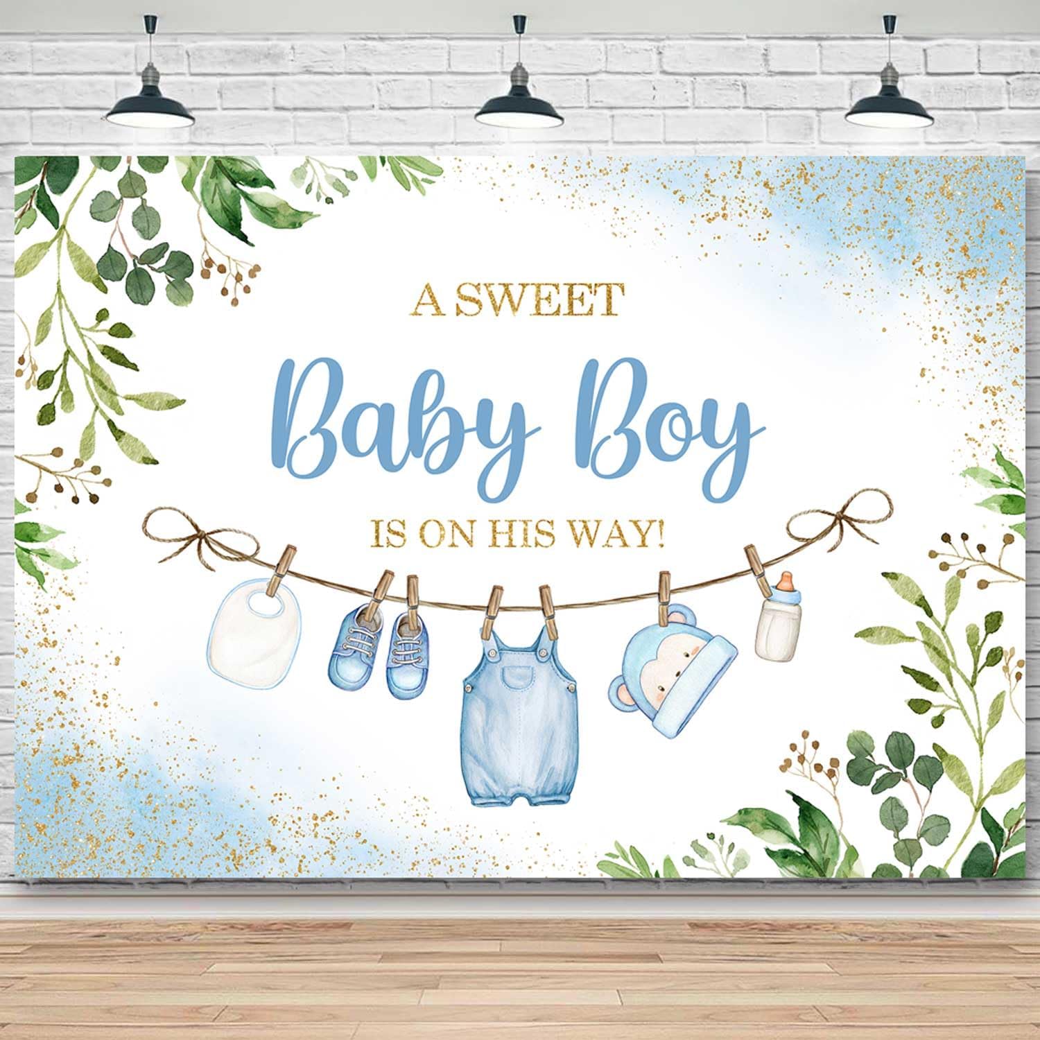 Amazon.com : Rsuuinu Baby Shower Backdrop for Boys Greenery A Sweet ...