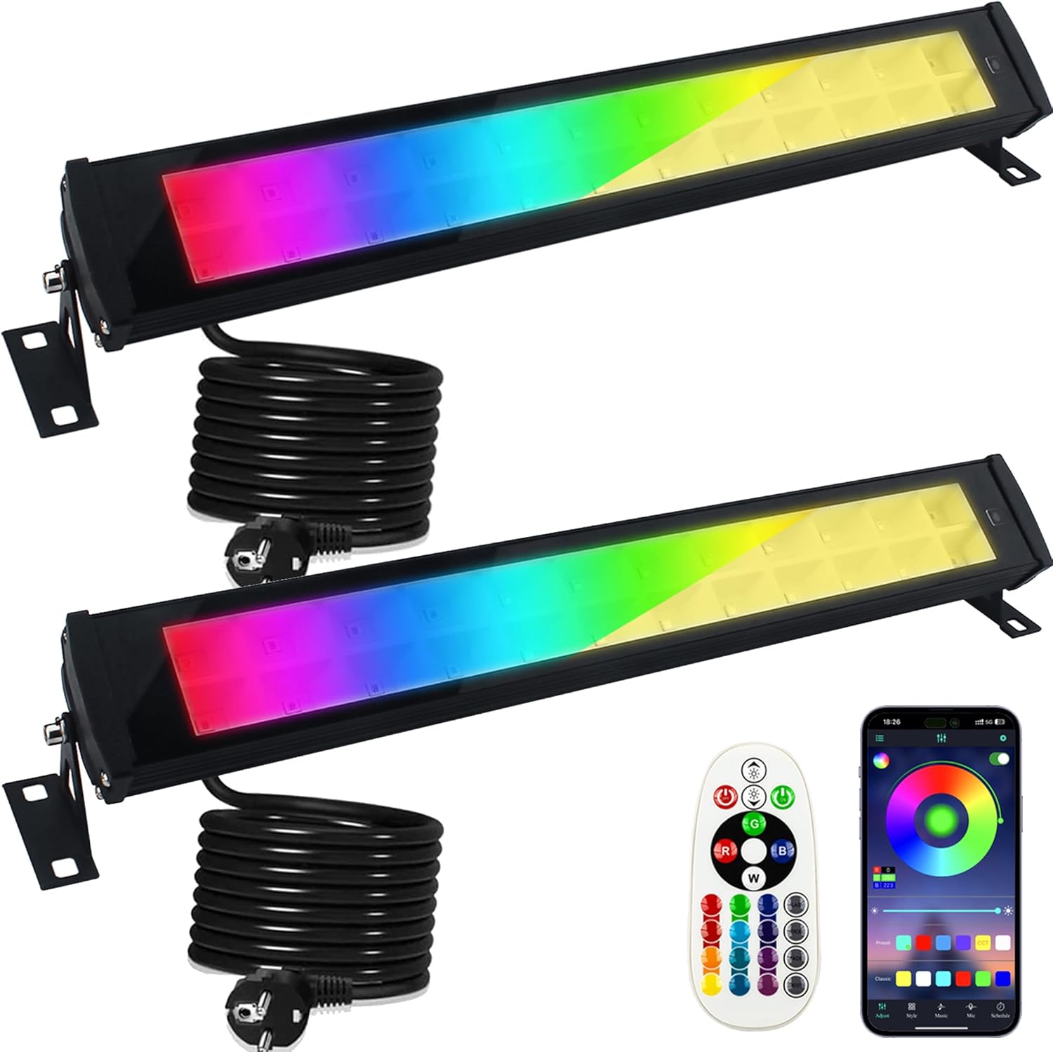 RGB Strahler 50W, 2 Stück RGB Wallwasher Licht mit Bluetooth APP ...