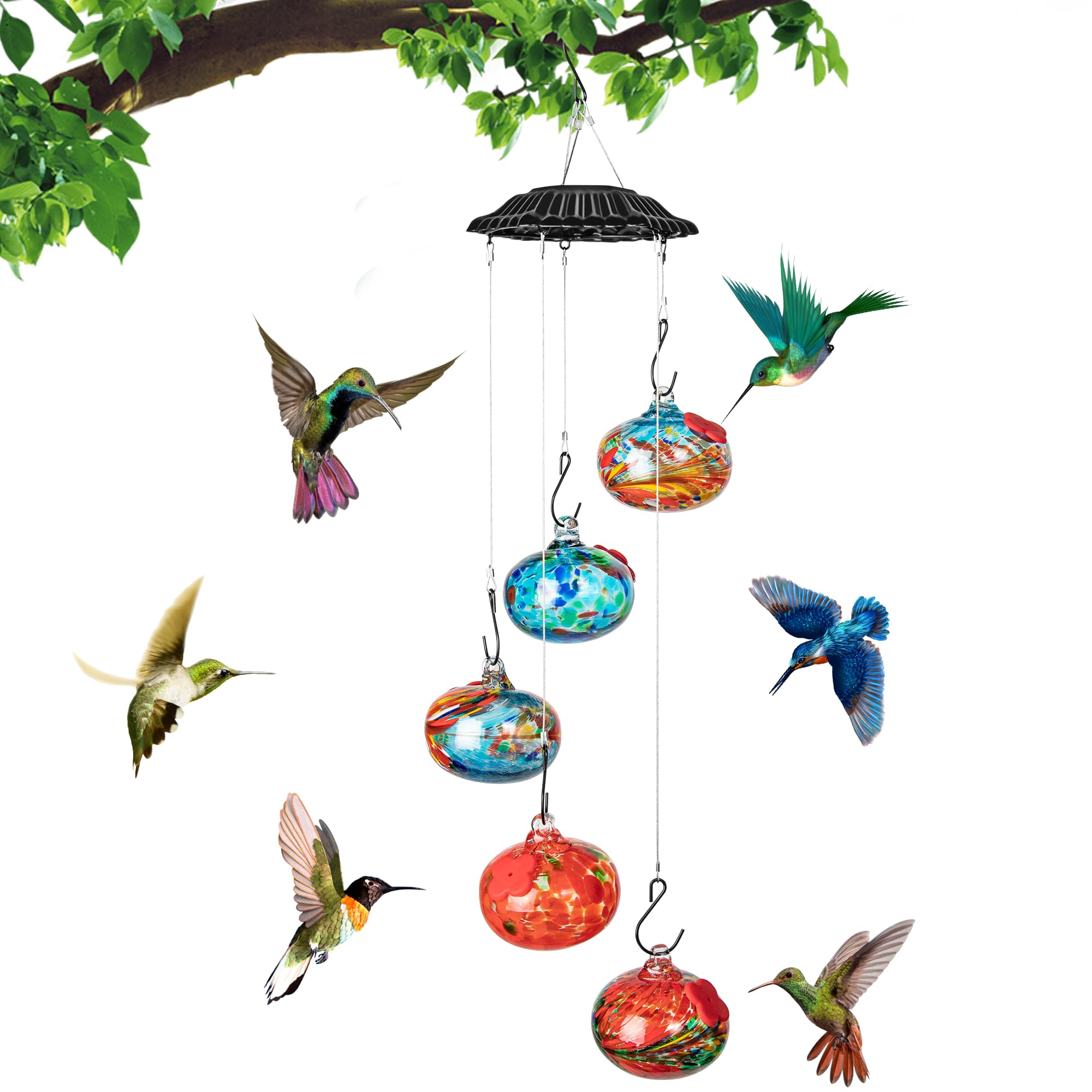 Amazon.com : Glass Charming Wind Chimes Hummingbird feeders for ...