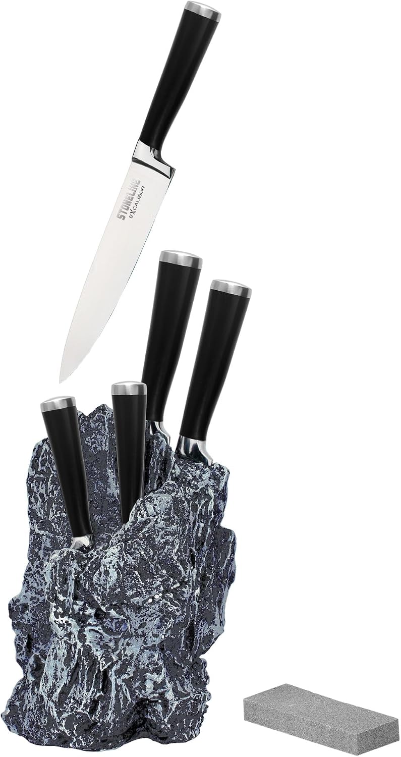 STONELINE EXCALIBUR Knife Block Set, 6 Pieces, Stainless Steel with ...