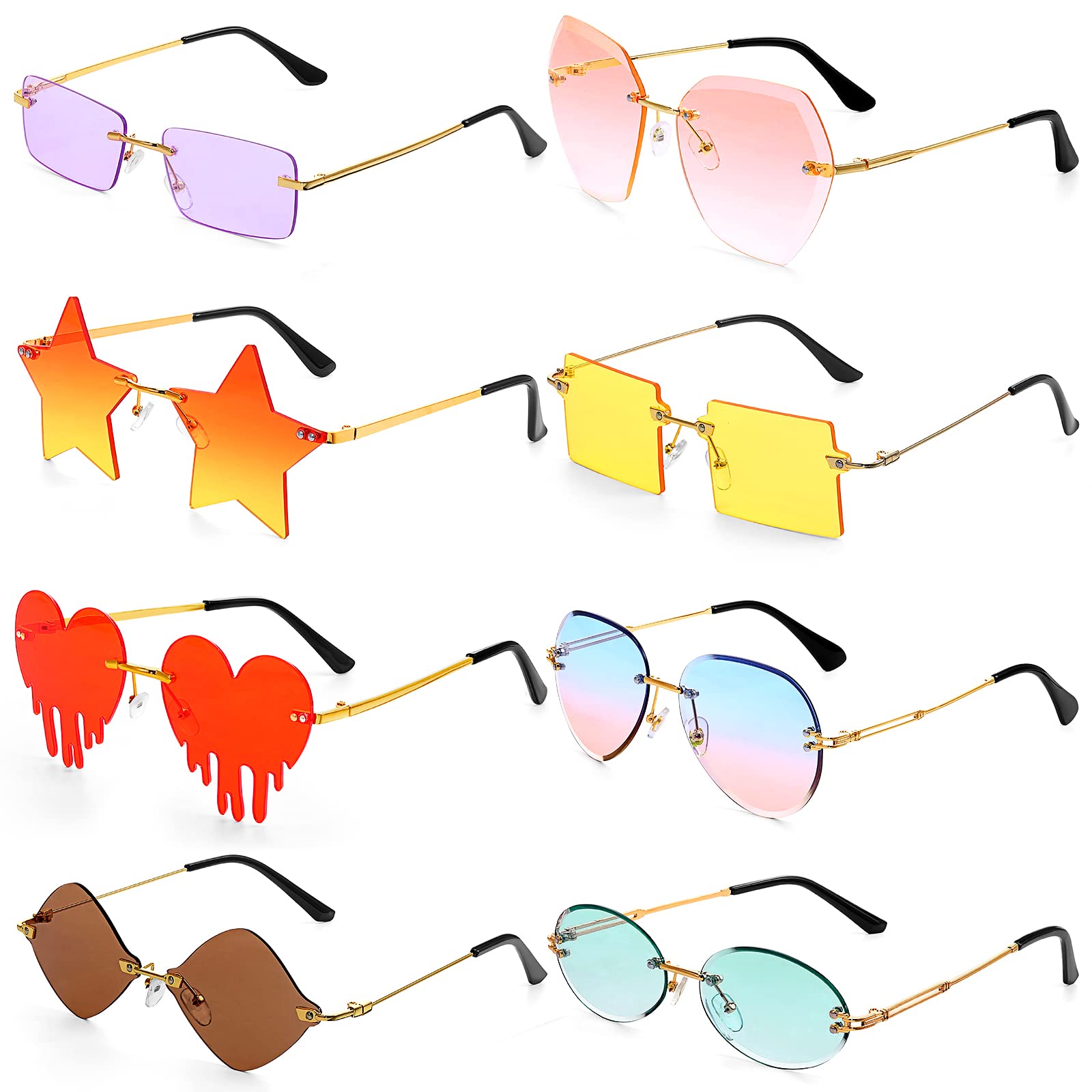 Xuhal 8 Pairs Irregular fun Sunglasses Set Rimless Melting Heart ...
