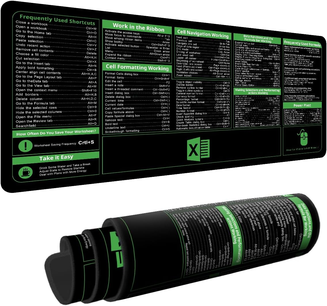 Amazon.com : Office, Excel Shortcut Mouse Pad 90x40cm- Gaming Mat for ...