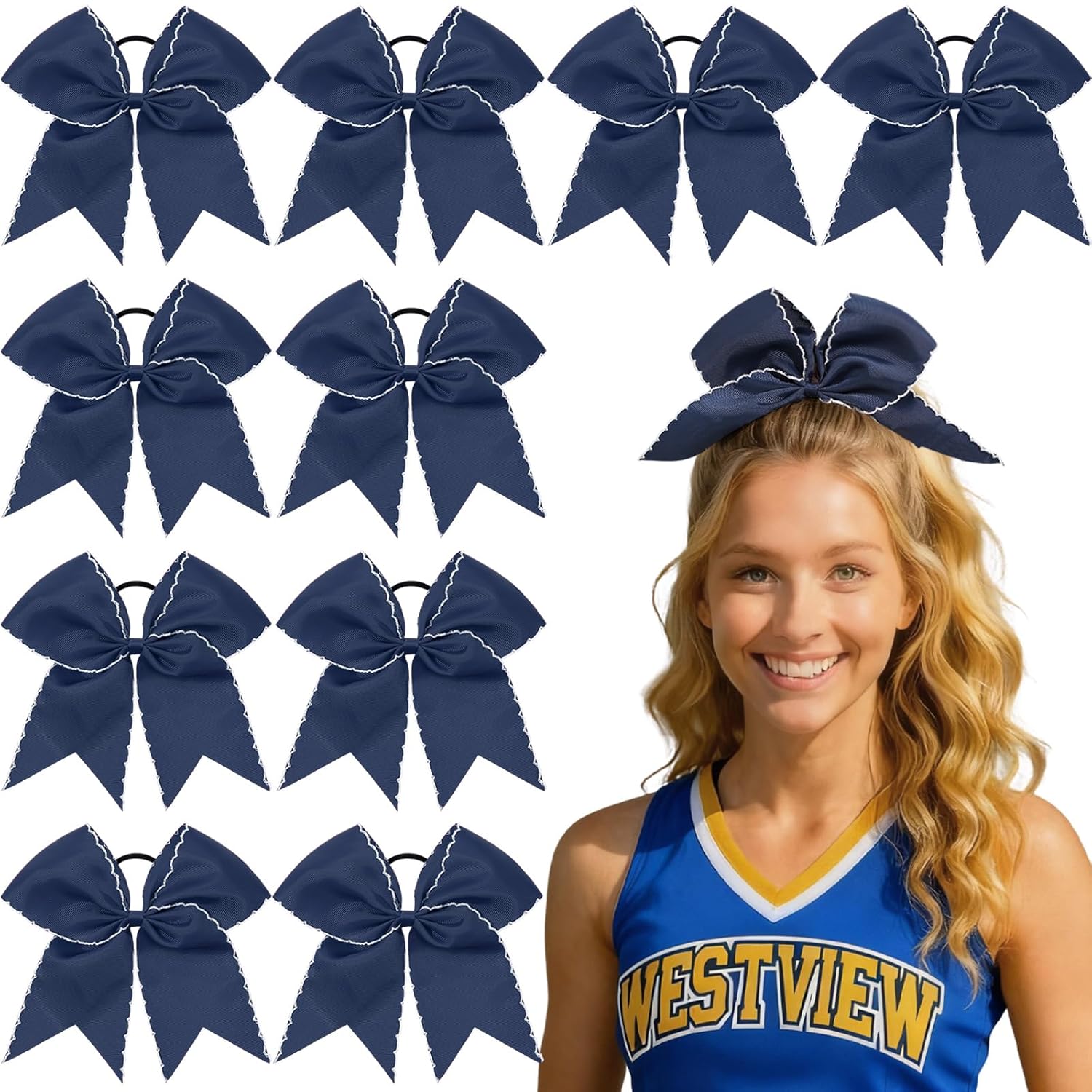 Amazon.com : CN 10PCS 7.5" Navy Large Cheer Bows, Cheerleading Bows ...